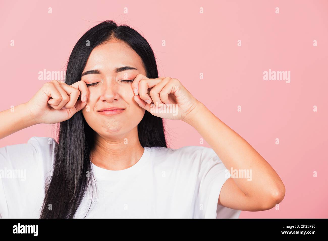 woman bad mood her cry wipe tears with fingers Stock Photo - Alamy