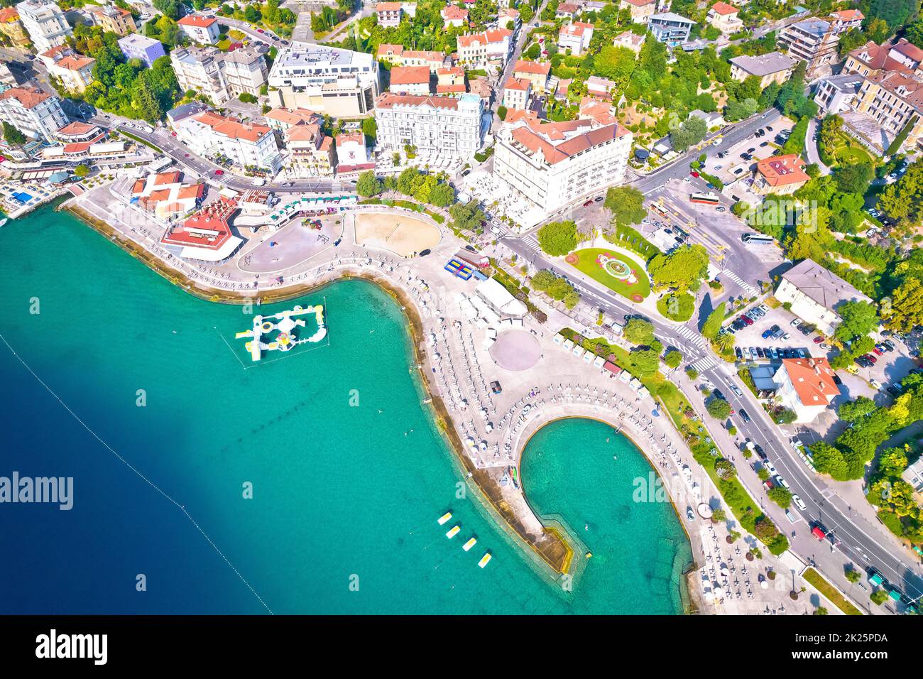Opatija beach. Town of Opatija Slatina beach and waterfront aerial view ...