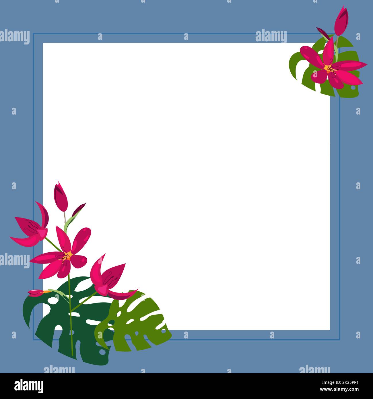 Blank Frame Decorated With Colorful Flowers And Foliage Arranged ...