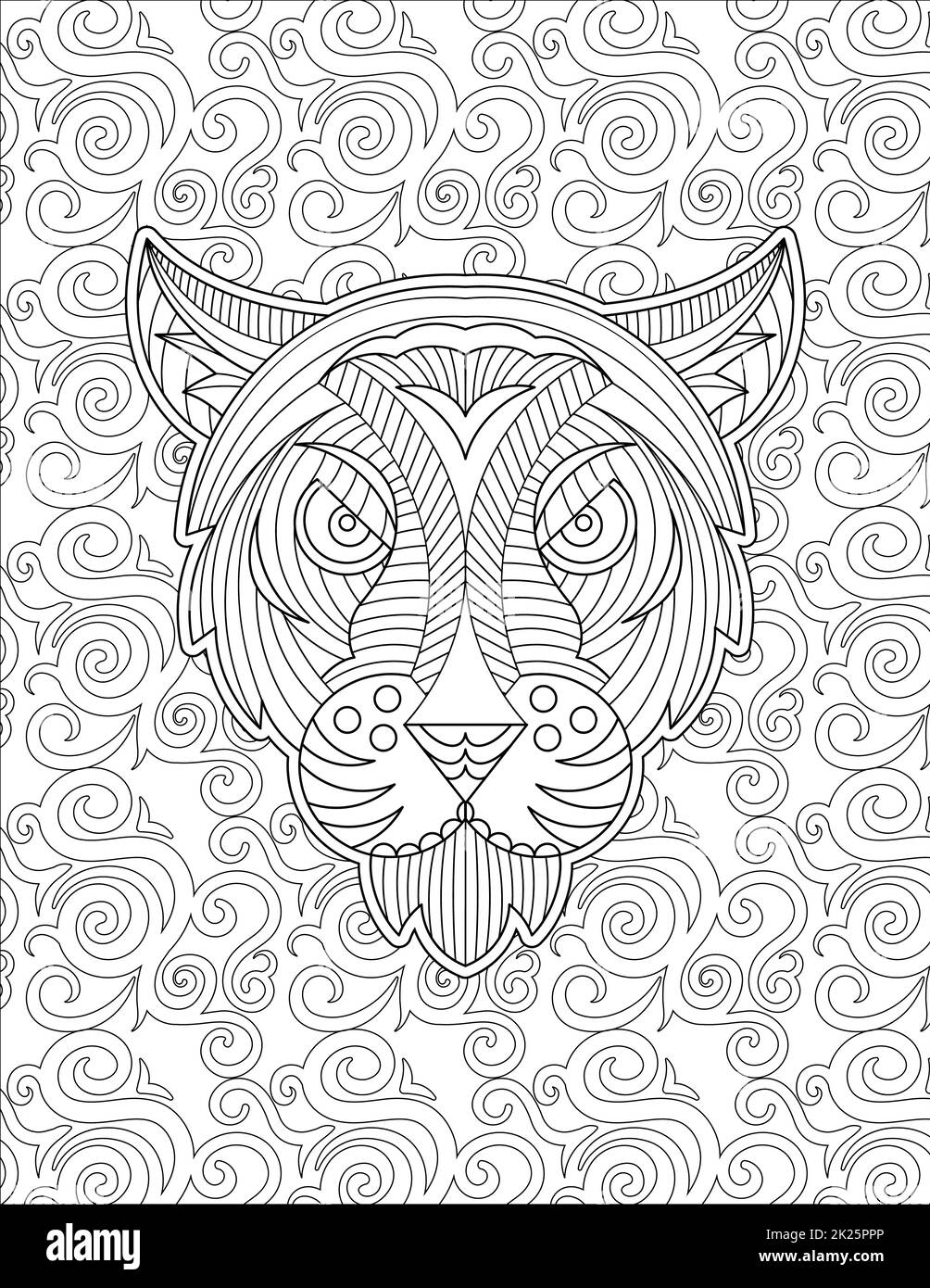 Tiger Face With Geometric Details Line Drawing Coloring Book idea Stock ...