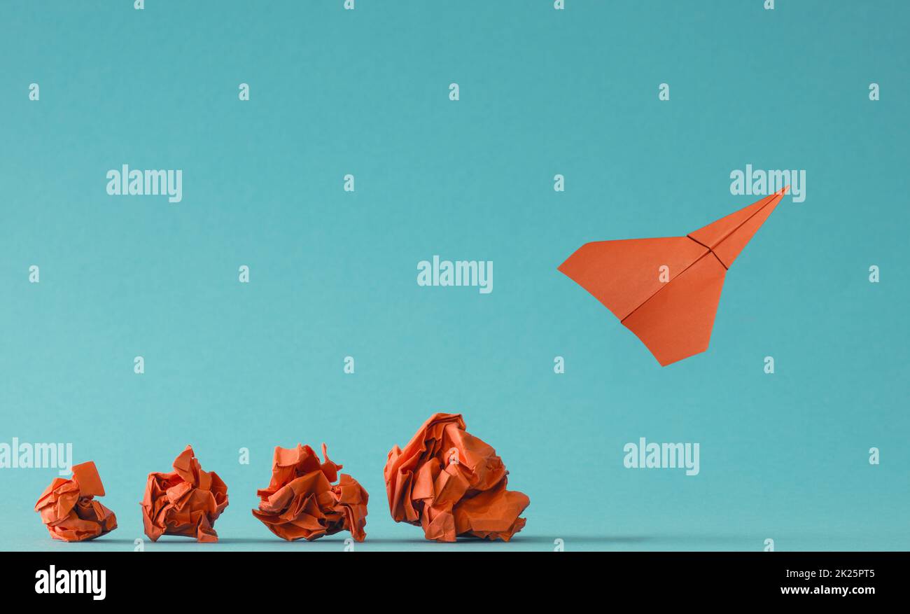 New ideas or transformation concept with crumpled paper balls and a ...