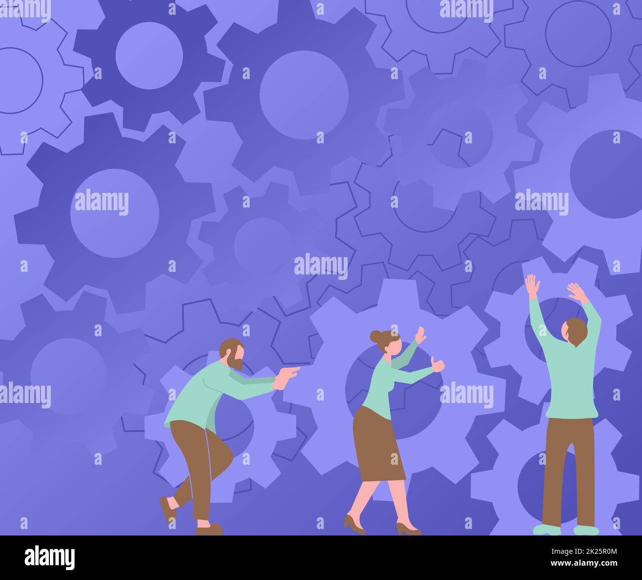 Three Colleagues Carrying Cogwheels Arranging Newest Workflow Achieving ...