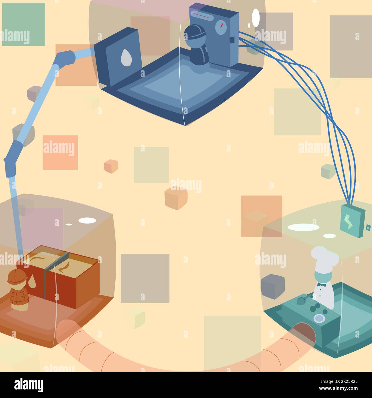 Joined Booths Providing Necessary Workplace Resources. Connected Cubes ...