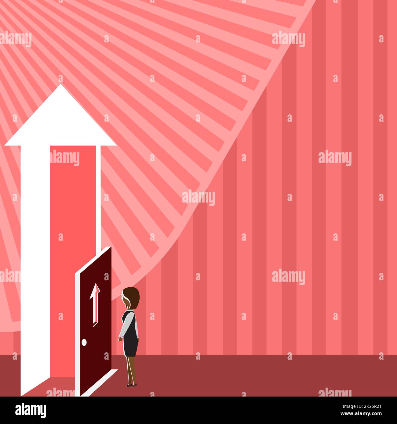Lady Standing Front Of Door Opening New Opportunities For Success ...