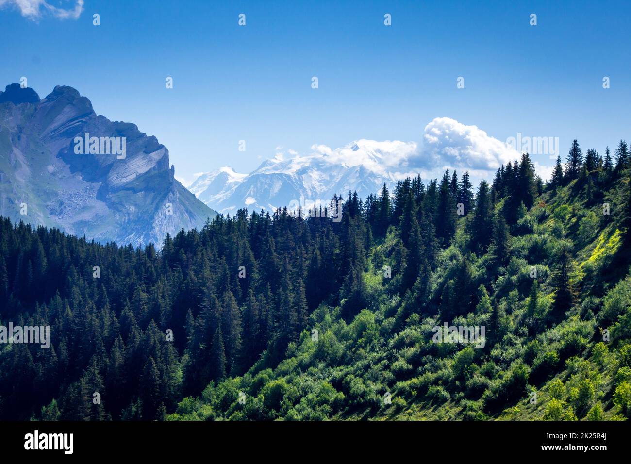 Mountain landscape and Mont Blanc view in La Clusaz, France Stock Photo ...