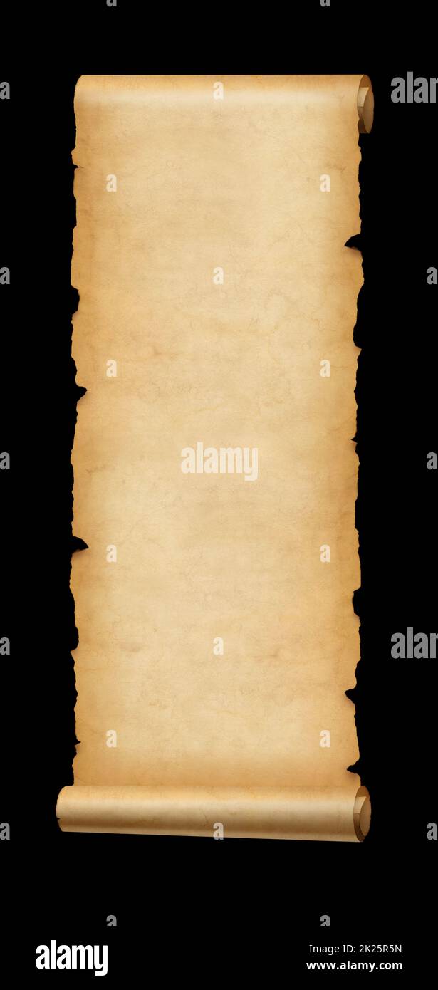 Old paper vertical banner. Parchment scroll isolated on black Stock ...
