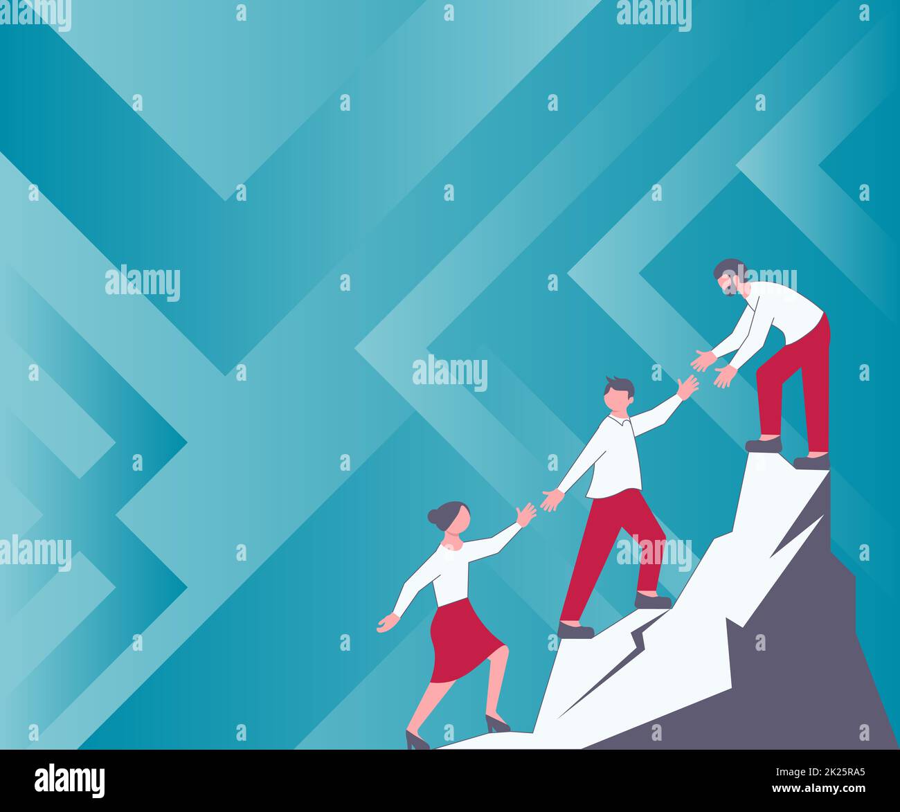 Thee Colleagues Climbing Upwards Mountain Reaching Success Presenting ...