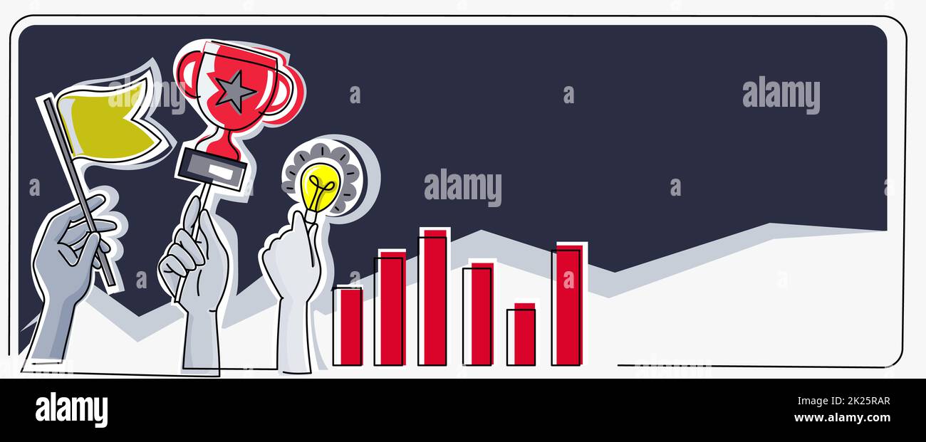 Hands Holding Flag For Goals, Lamp For Ideas And Trophy For Celebrating ...
