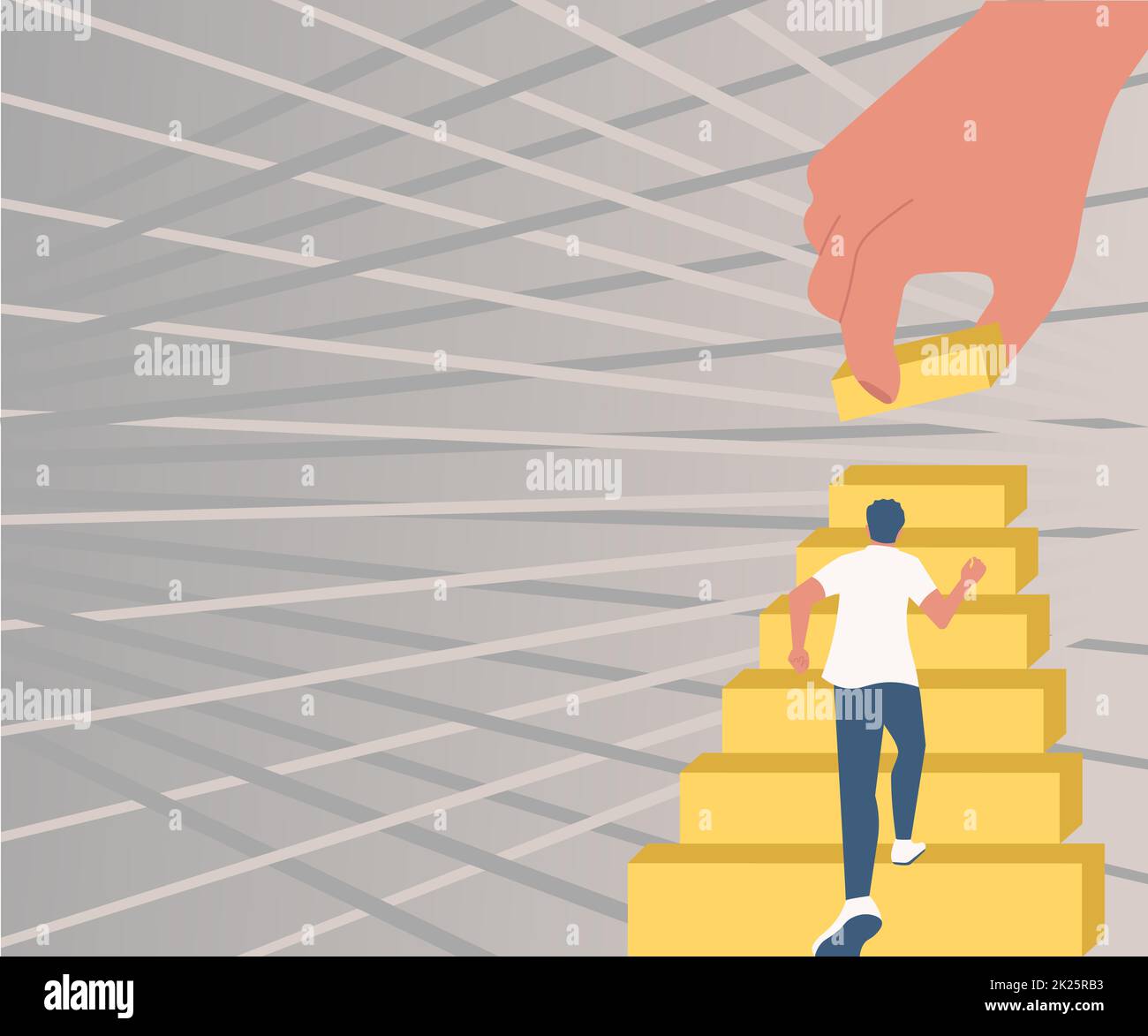 Gentleman Climbing Up Stair Case Trying To Reach Goals Hand Helping ...