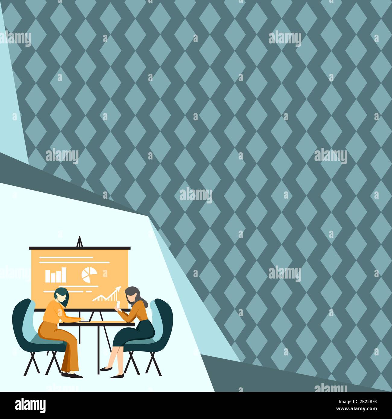 Colleagues Sitting On Desk With Laptop And Papers Showing Graphs And ...