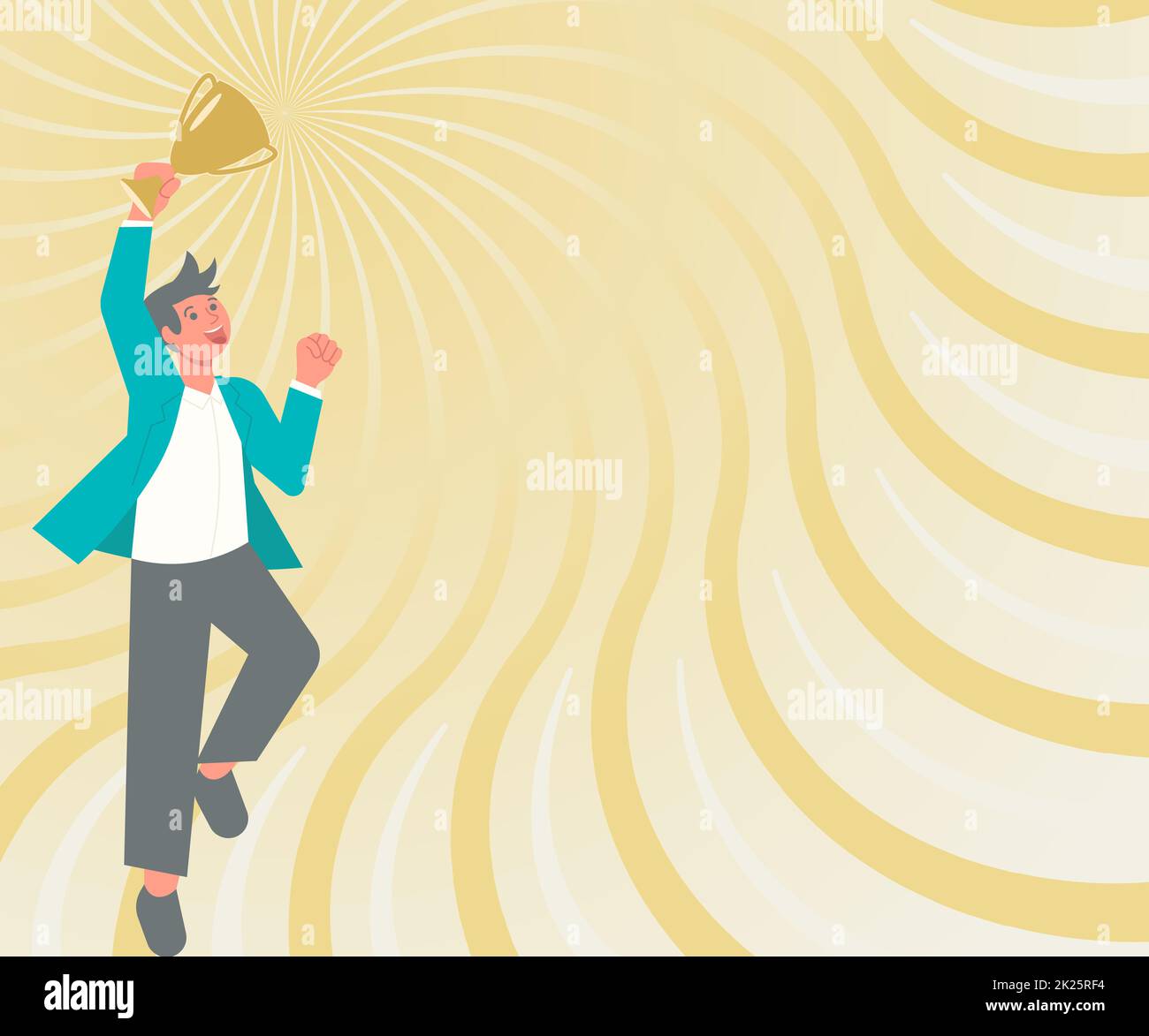 Gentleman Jumping Excitedly Holding Trophy Showing Accomplishments. Man ...