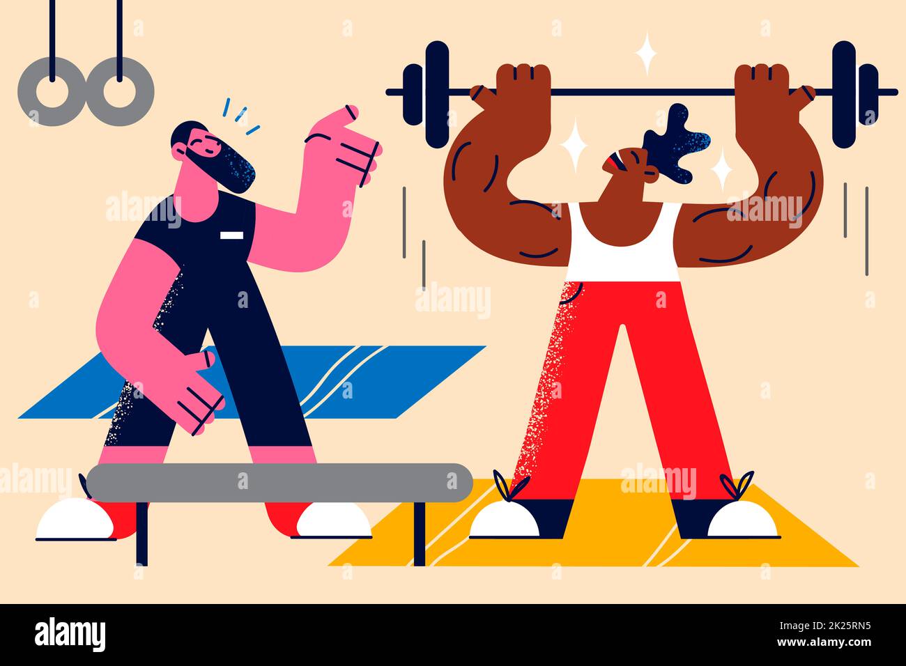 Man coach help client in gym Stock Photo - Alamy