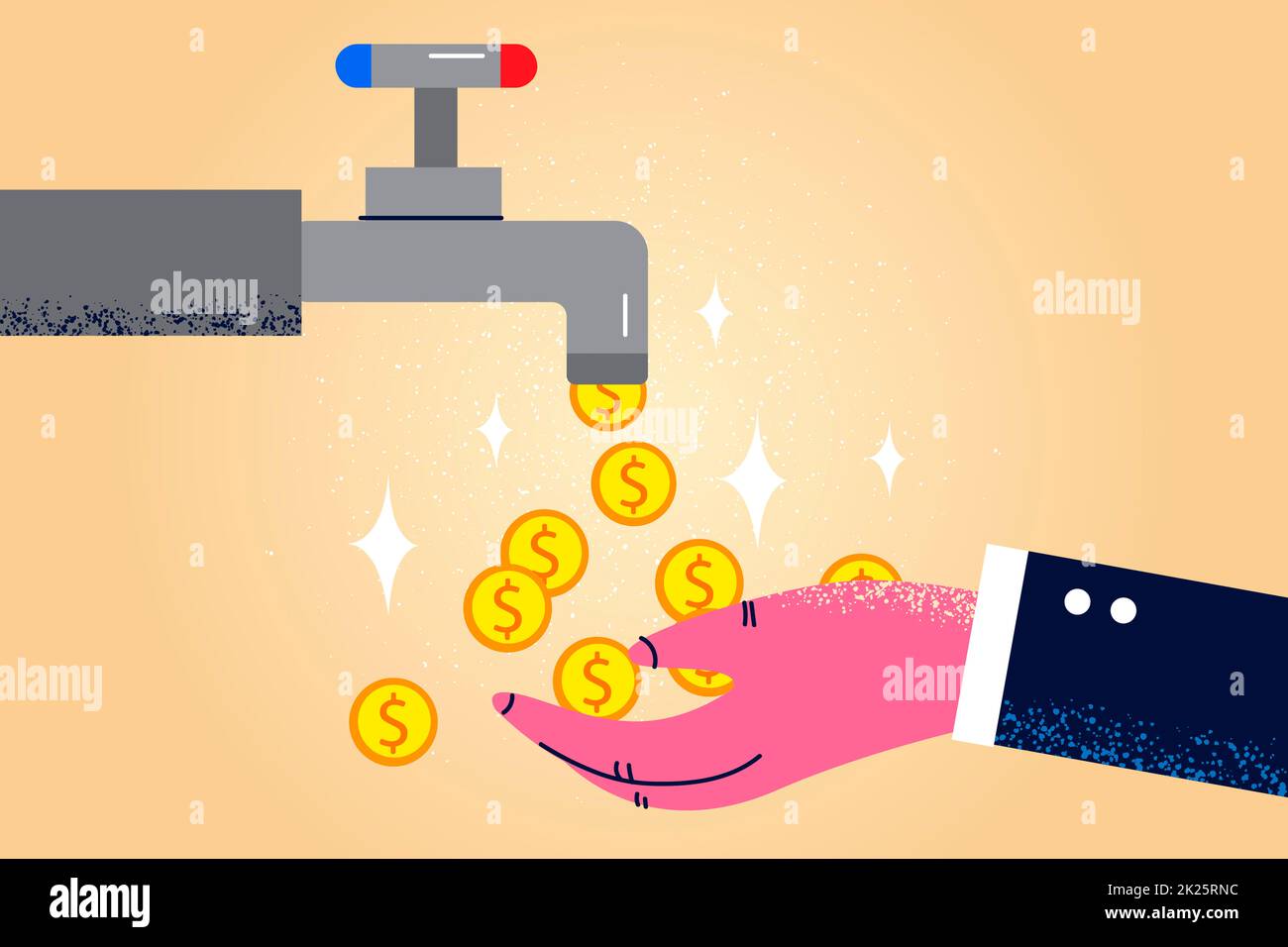 Coins flowing to person hand from tap Stock Photo - Alamy