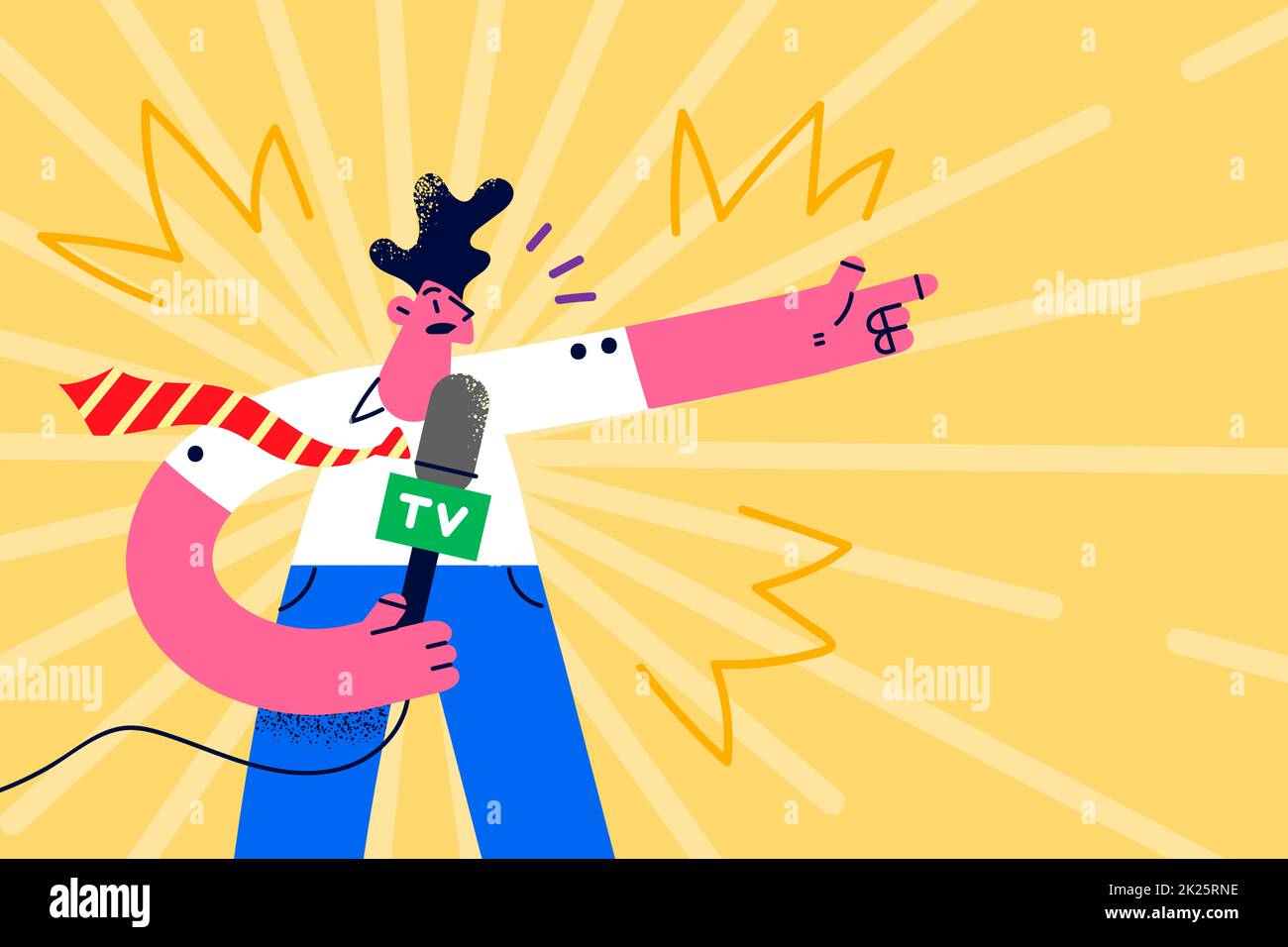 Scared TV reporter announce about crime Stock Photo - Alamy