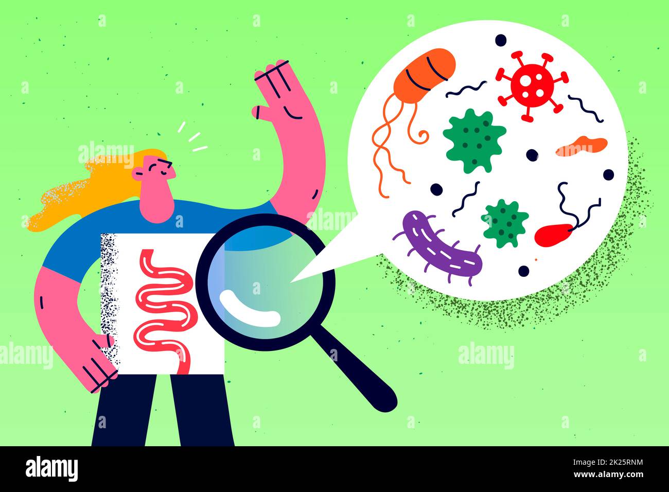 Magnifier examine female patient abdomen for bacteria Stock Photo - Alamy