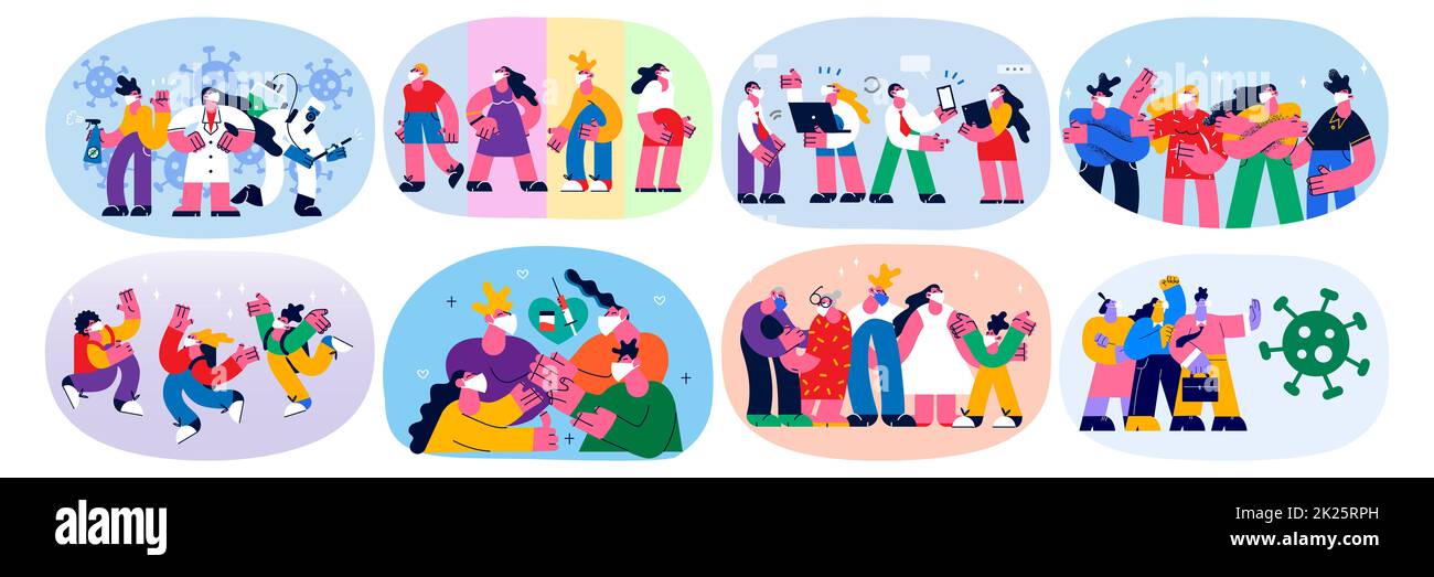 Set of people and doctors fight with covid-19 Stock Photo - Alamy