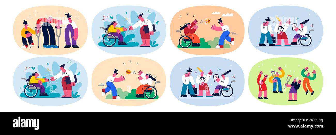 Set of happy people with physical disabilities relax Stock Photo - Alamy