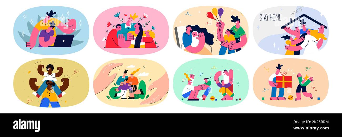 Set of family with kids relax on lockdown indoors Stock Photo - Alamy