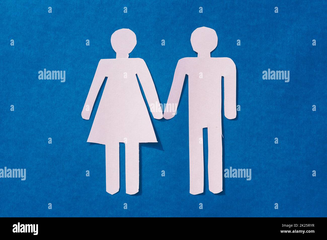 Happy Human Couple Paper Craft Mockup on Blue background. Origami ...