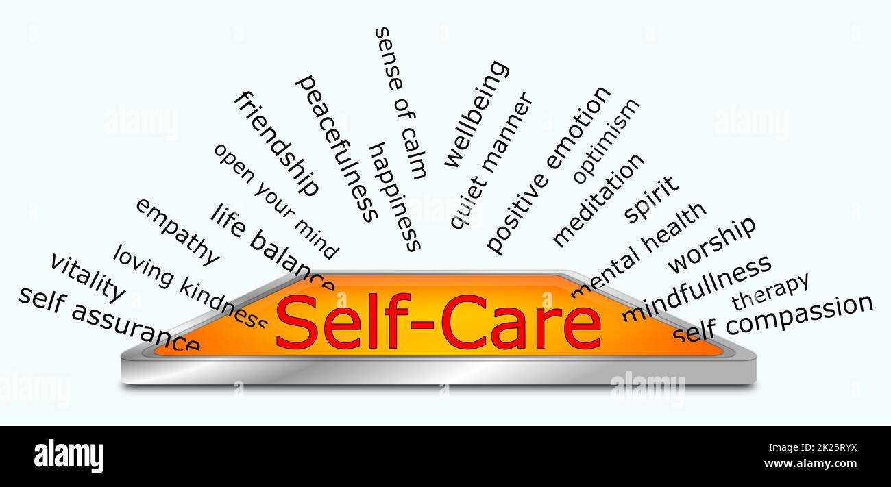 Self-Care Wordcloud orange - 3D illustration Stock Photo - Alamy