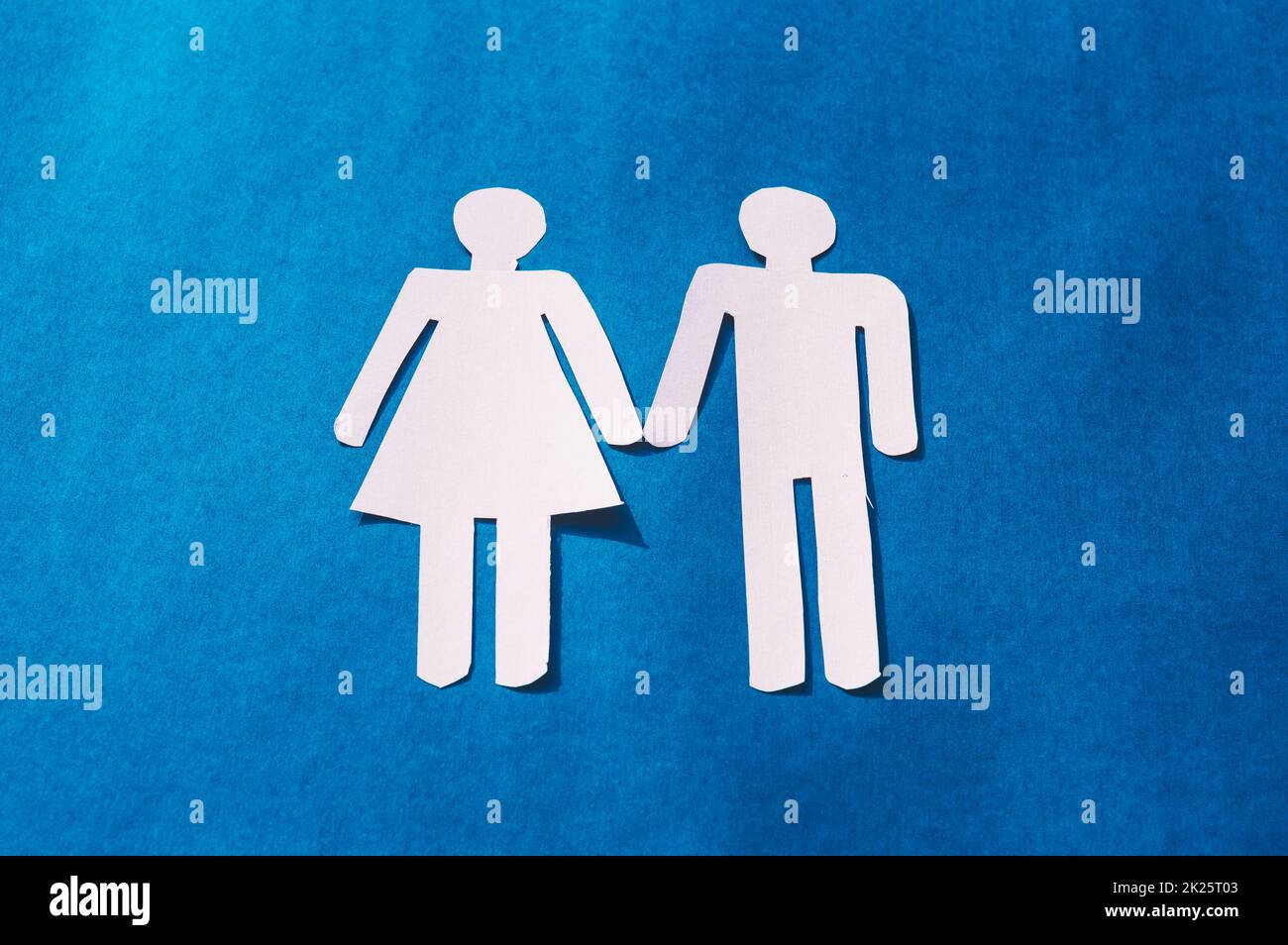 Happy Human Couple Paper Craft Mockup on Blue background. Origami ...