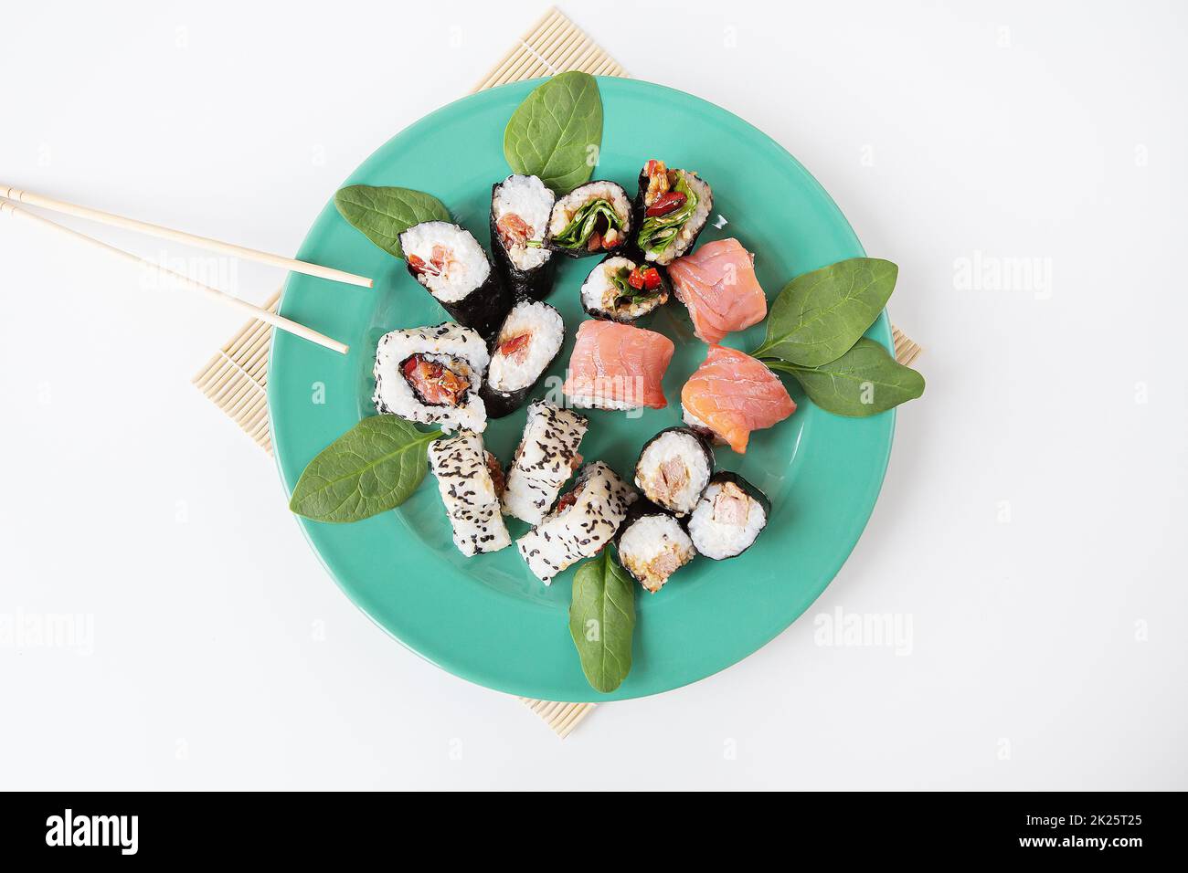 Various types of maki sushi, philadelphia, maki, salmon, rice, salad ...