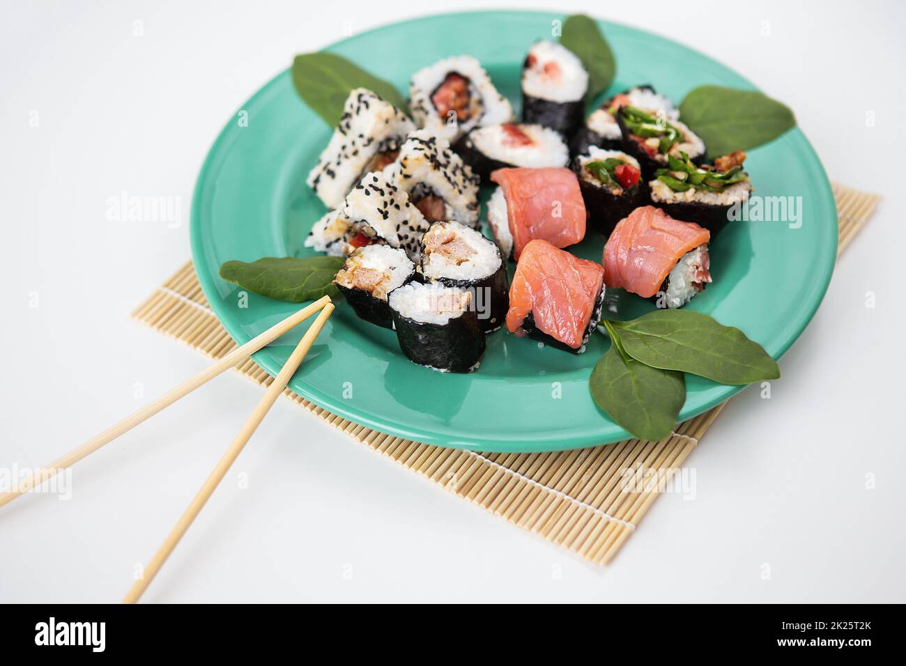 Various types of maki sushi, philadelphia, maki, salmon, rice, salad ...