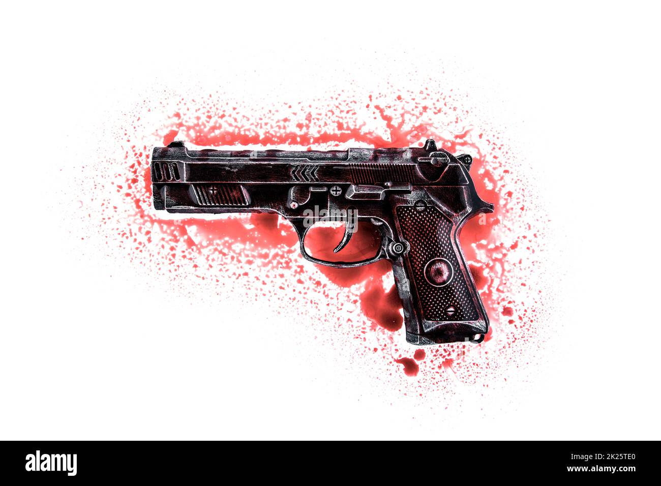 Old black gun in red blood on white background with clipping path Stock ...
