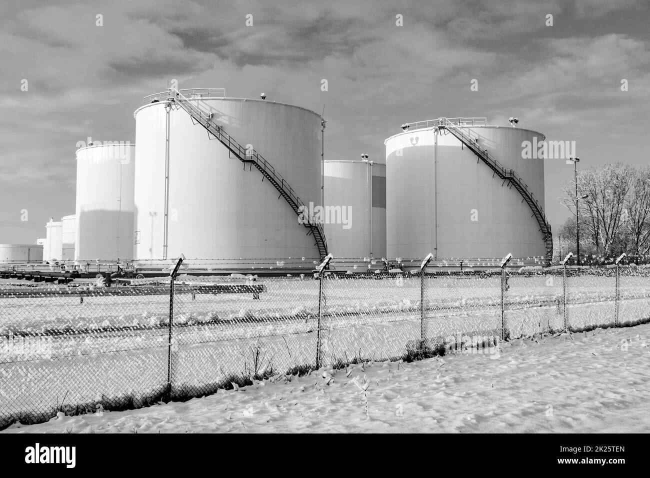 Large oil storage tanks in Black and White Stock Photos & Images - Alamy