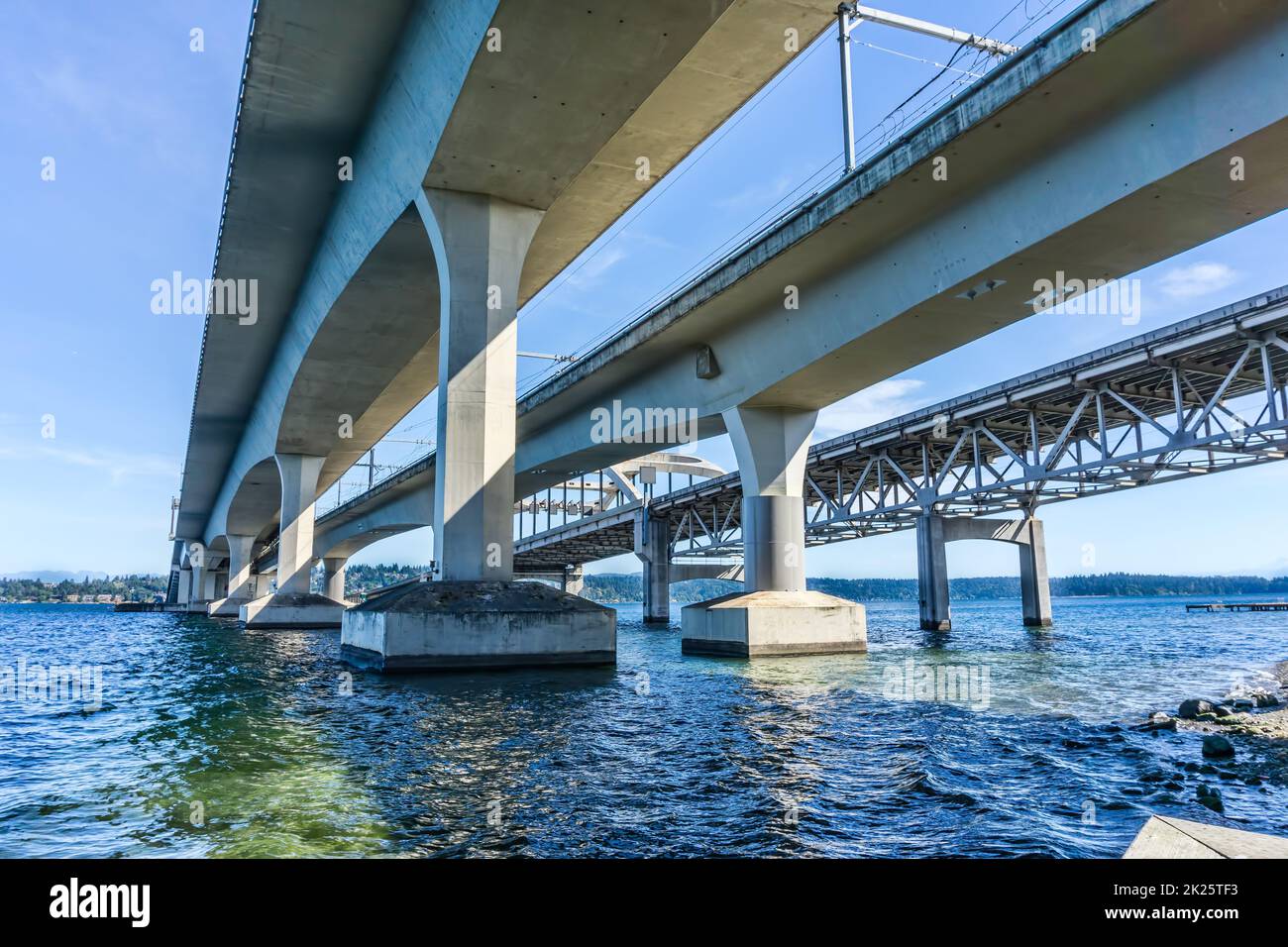 Beneath the Interstate 90 bridges in Seattle, Washington Stock Photo ...