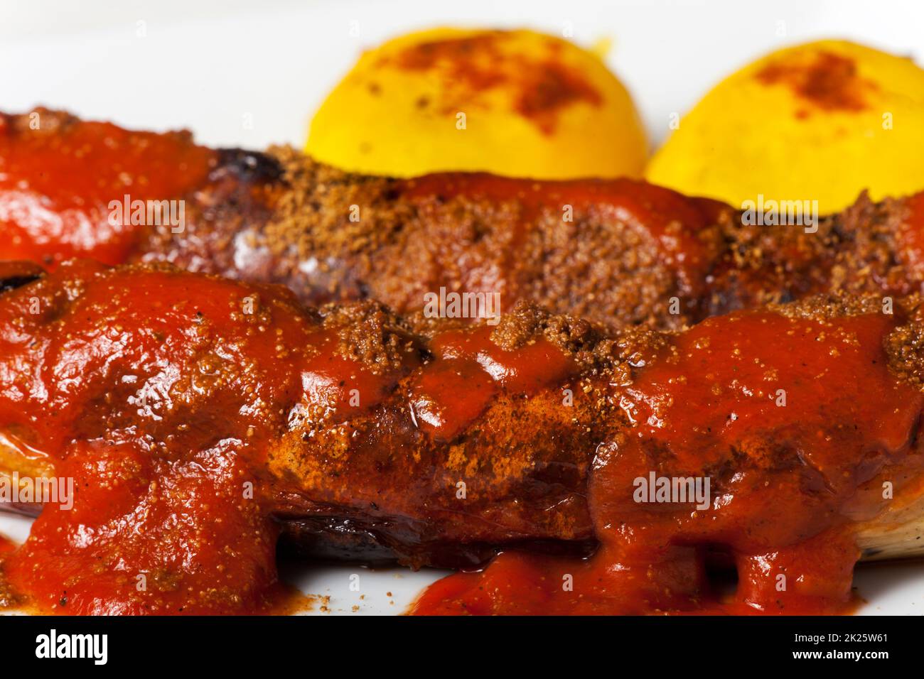 closeup of a german curry wurst Stock Photo - Alamy