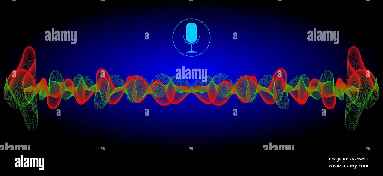 Voice Recognition with a microphone and green red soundwaves â ...