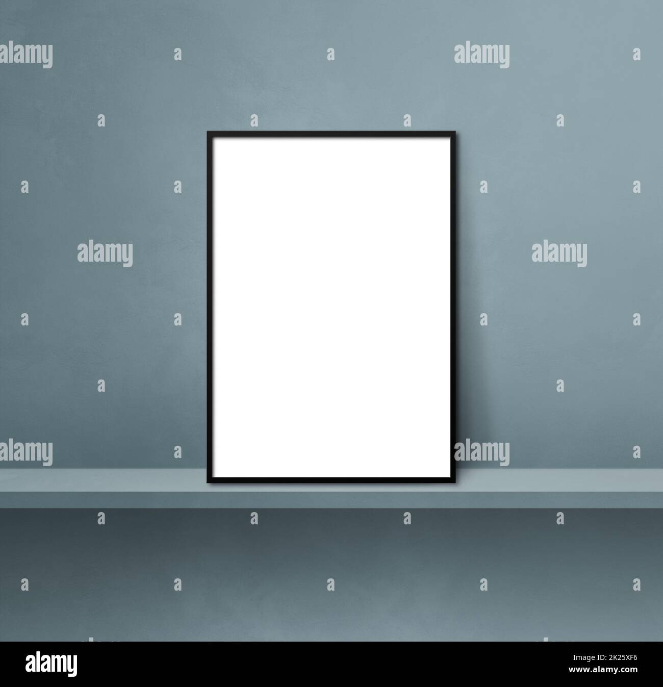 Black picture frame leaning on a grey shelf. 3d illustration. Square ...