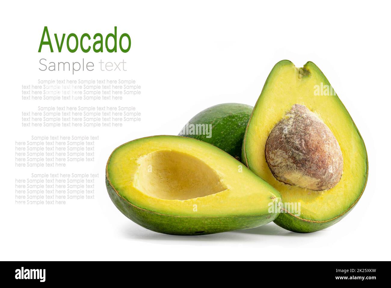 Avocado fruit food whole and half isolated on white background with ...