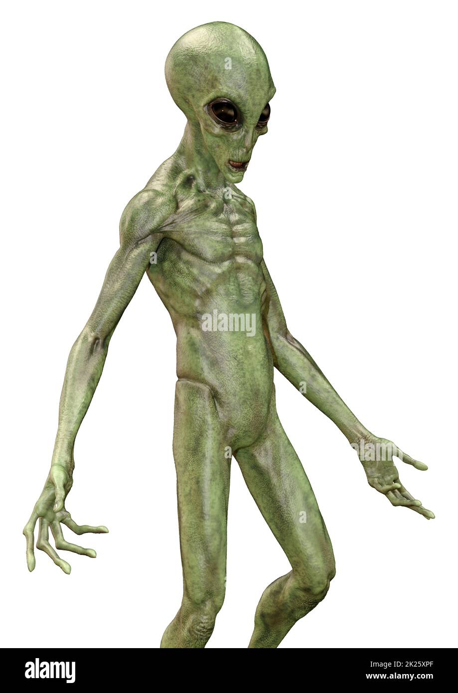 3D Rendering Green Alien on White Stock Photo - Alamy