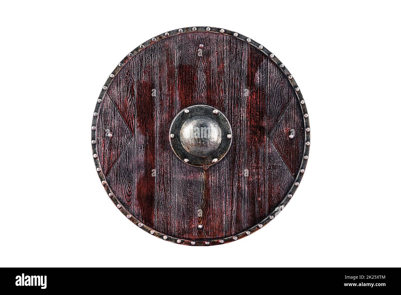 Old round shield in blood isolated on white background with clipping ...
