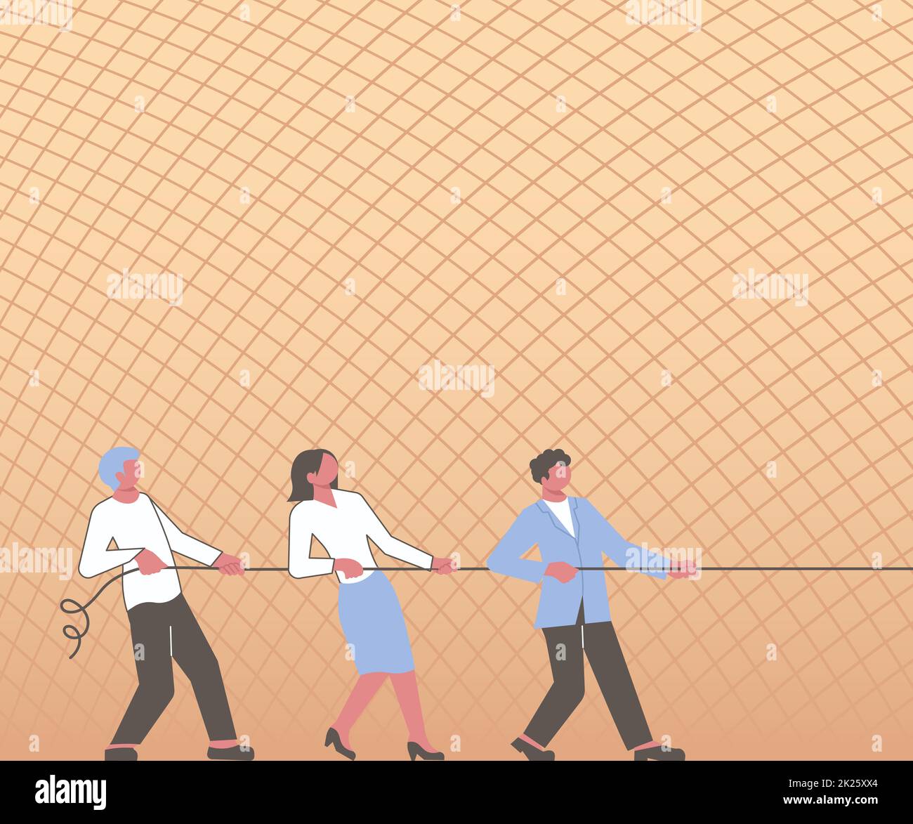 Three Colleagues Pulling Rope Together Presenting Teamwork Success ...