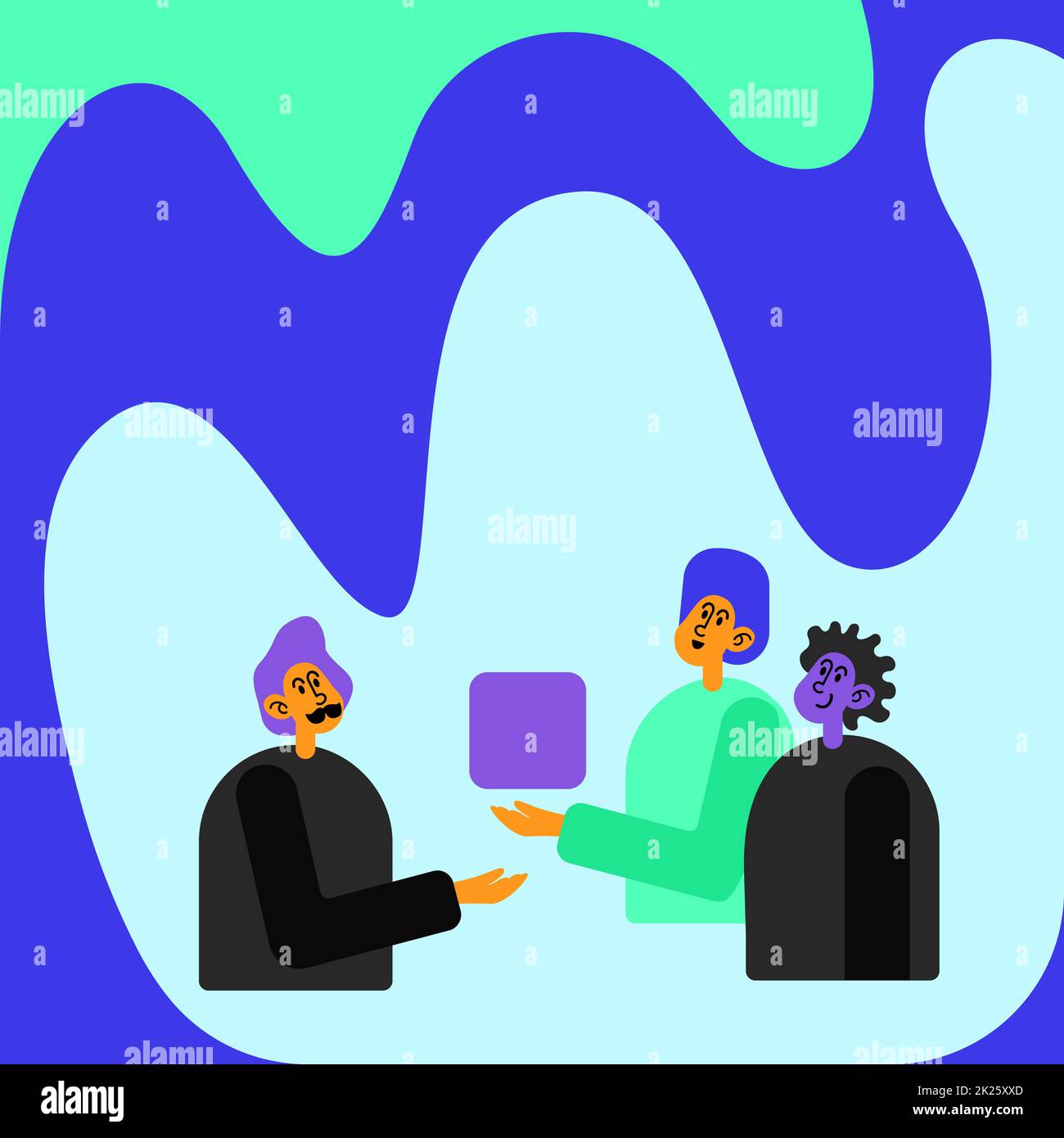 Three Colleagues Having Meeting Displaying Cube Representing Teamwork ...