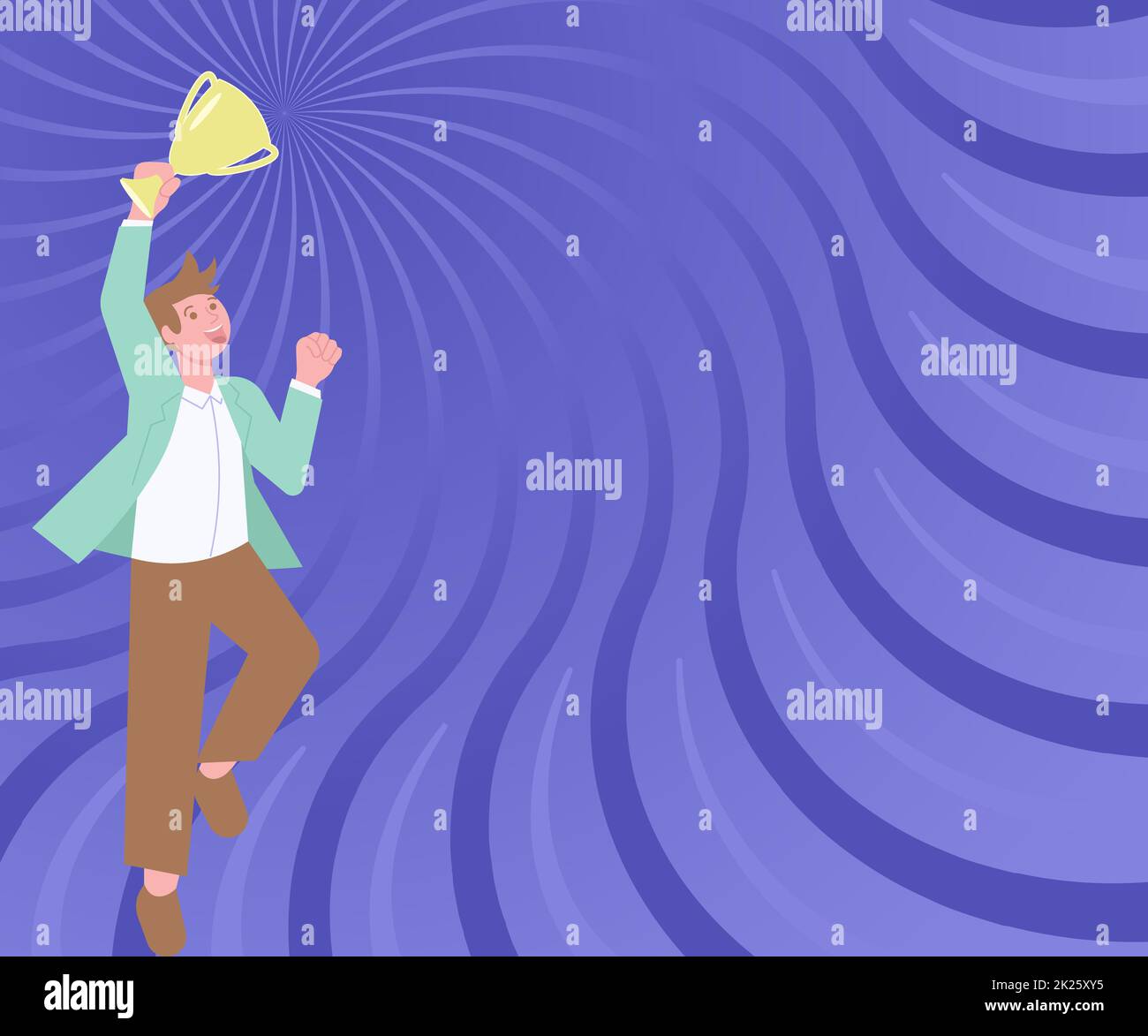 Gentleman Jumping Excitedly Holding Trophy Showing Accomplishments. Man ...