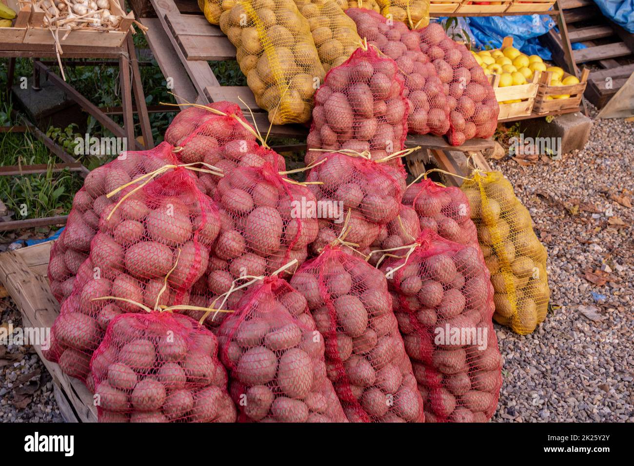 Raw potatoes in sacks Stock Photo - Alamy