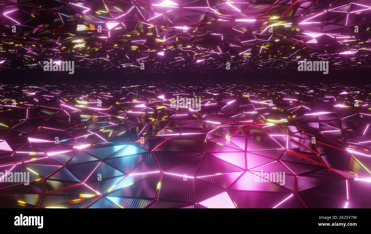 Neon Light Triangle In Geometry Wave Stock Photo - Alamy