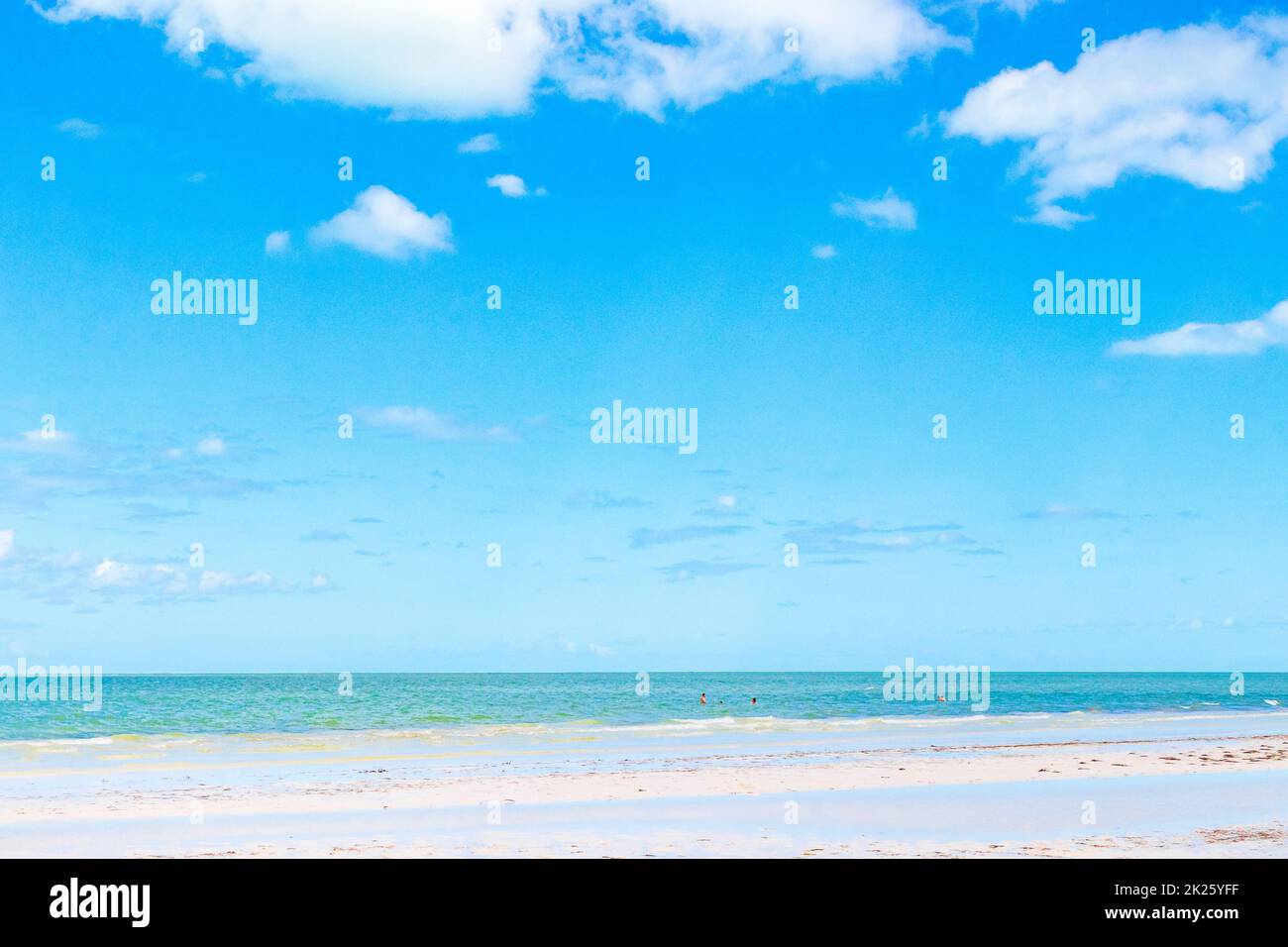 Natural Holbox island beach sandbank panorama turquoise water waves ...