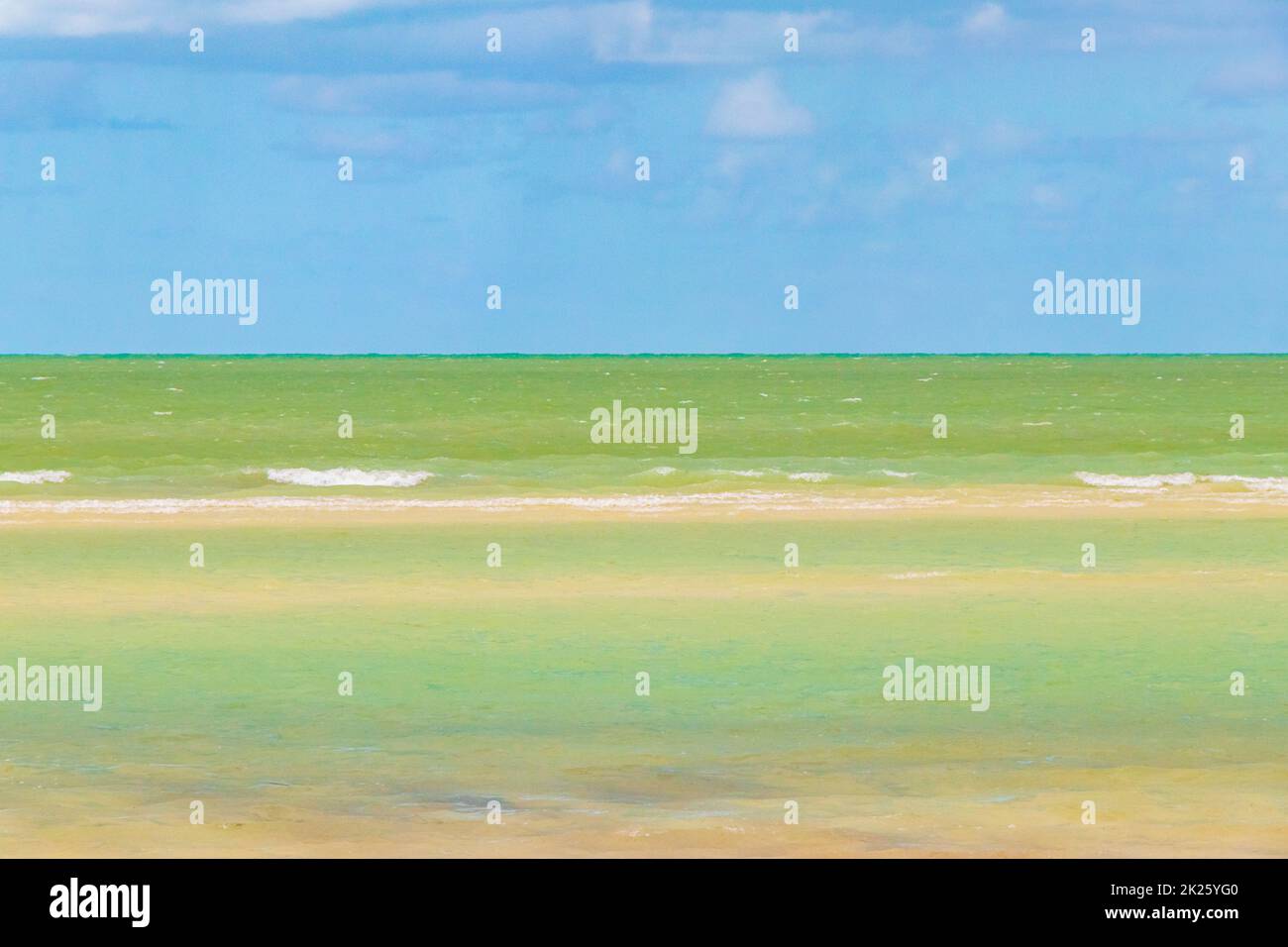 Natural Holbox island beach sandbank panorama turquoise water waves ...