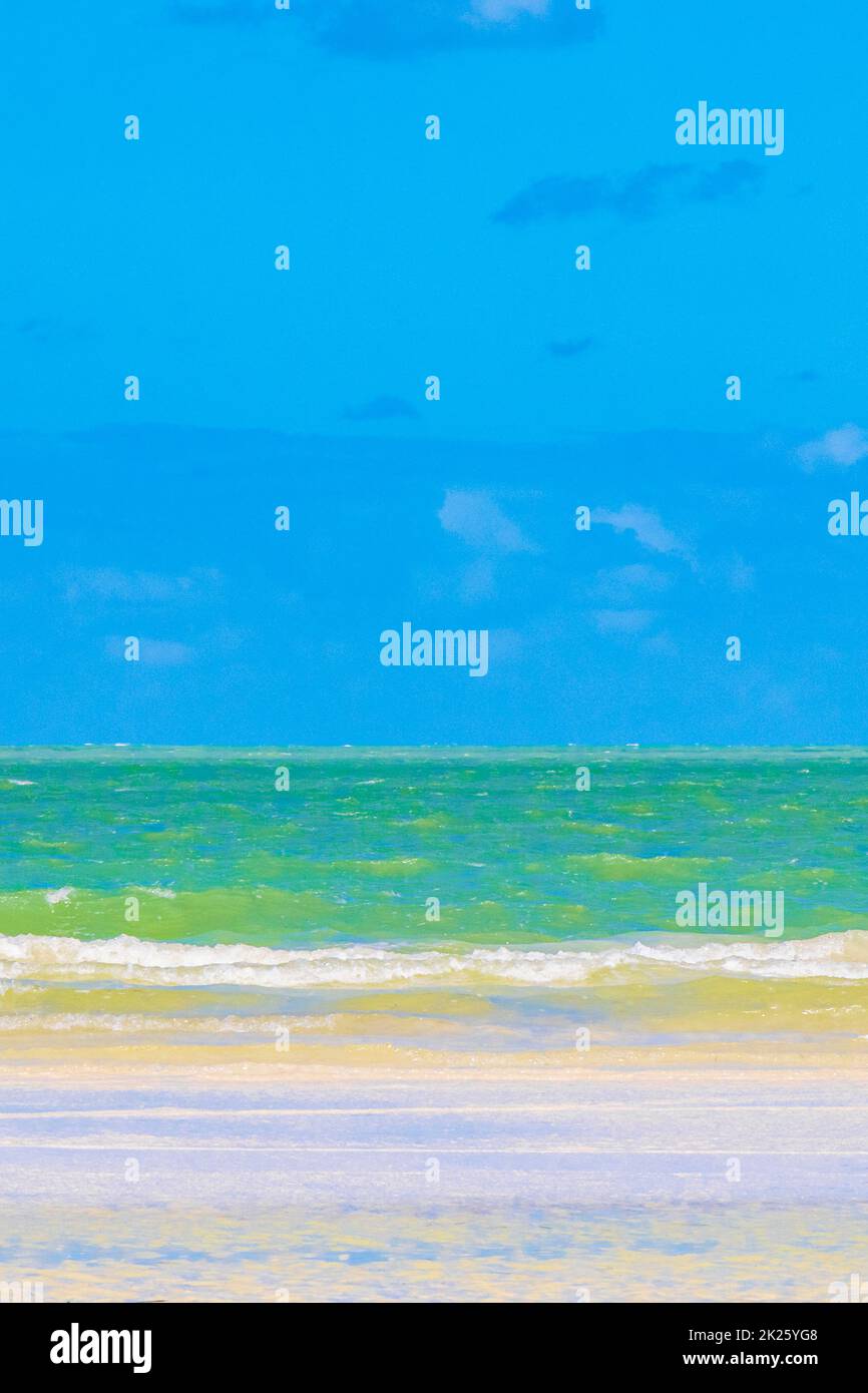 Natural Holbox island beach sandbank panorama turquoise water waves ...