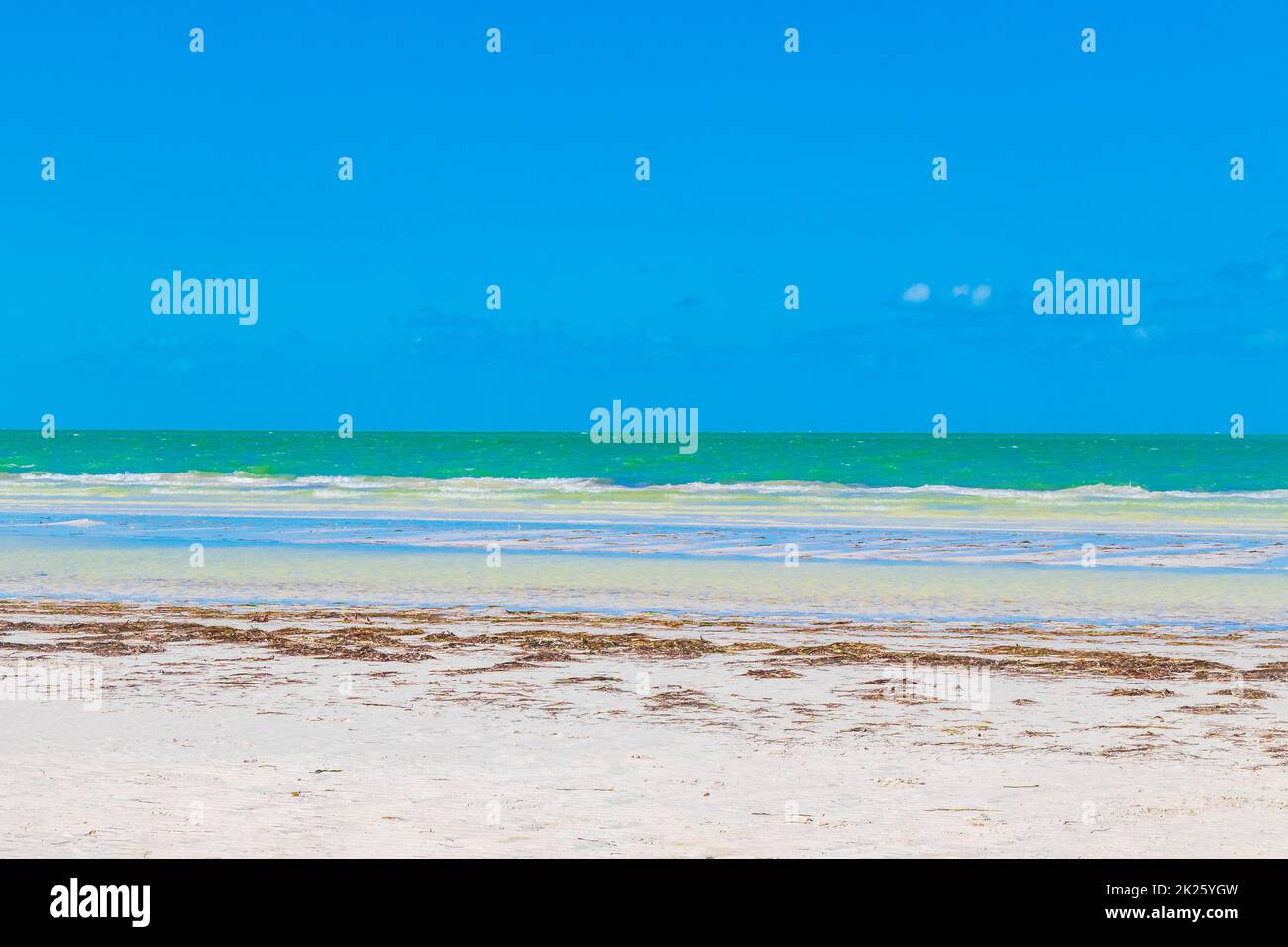 Natural Holbox island beach sandbank panorama turquoise water waves ...