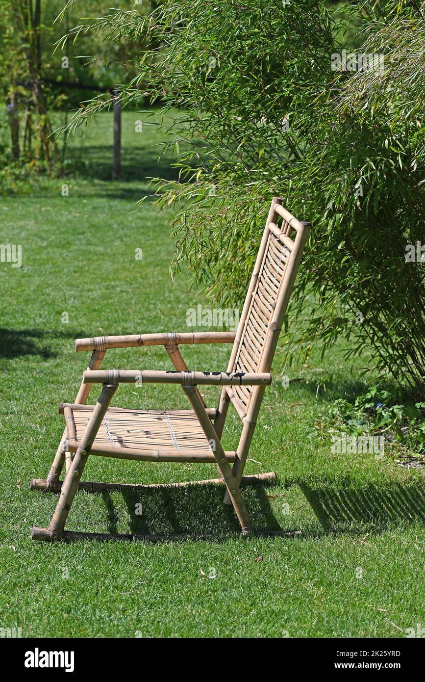 One traditional natural chairs made of bamboo Stock Photo - Alamy