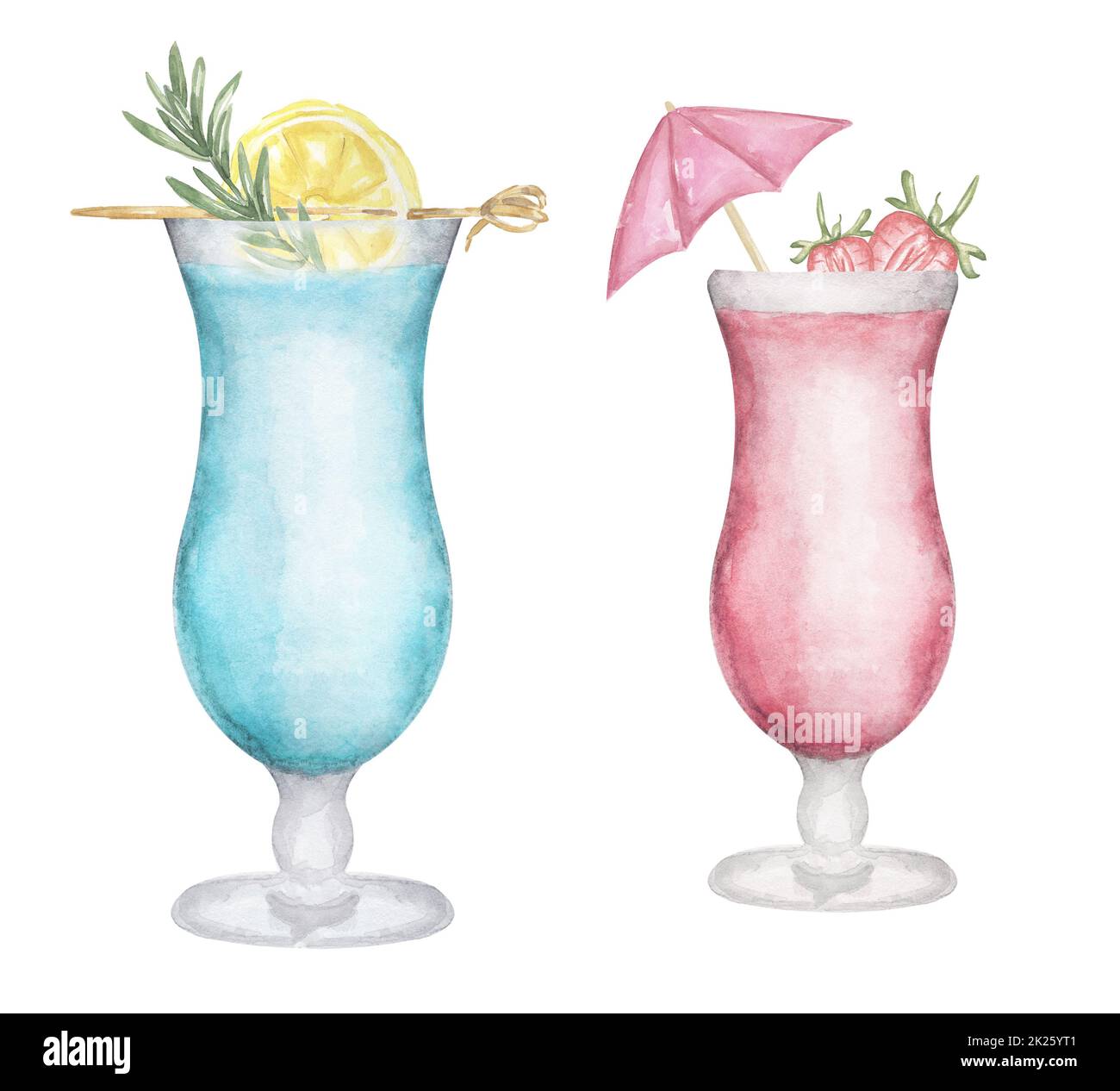 Watercolor hand drawn cocktail illustration set. Beverages clipart for ...