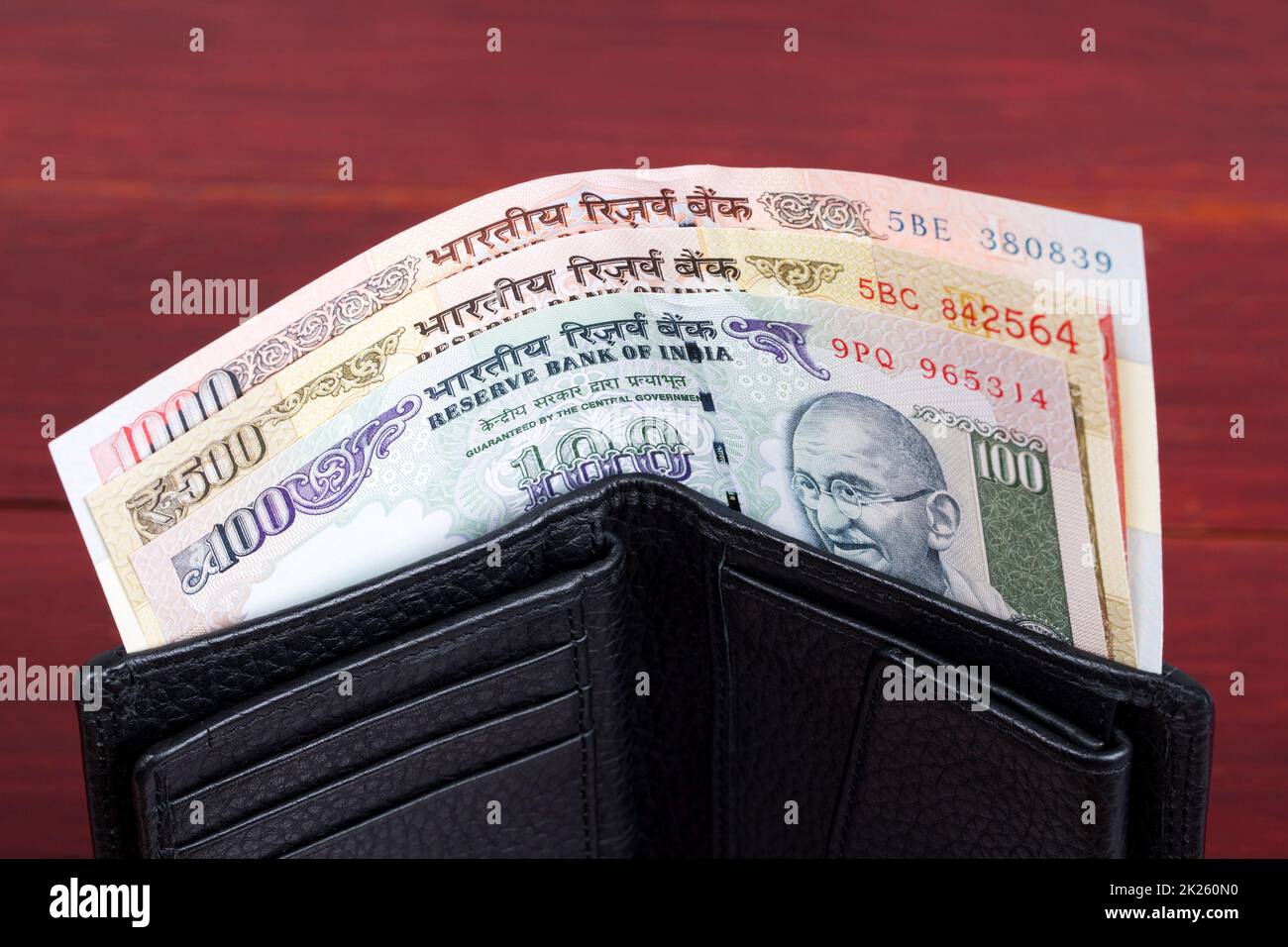 Old Indian money in the black wallet Stock Photo - Alamy