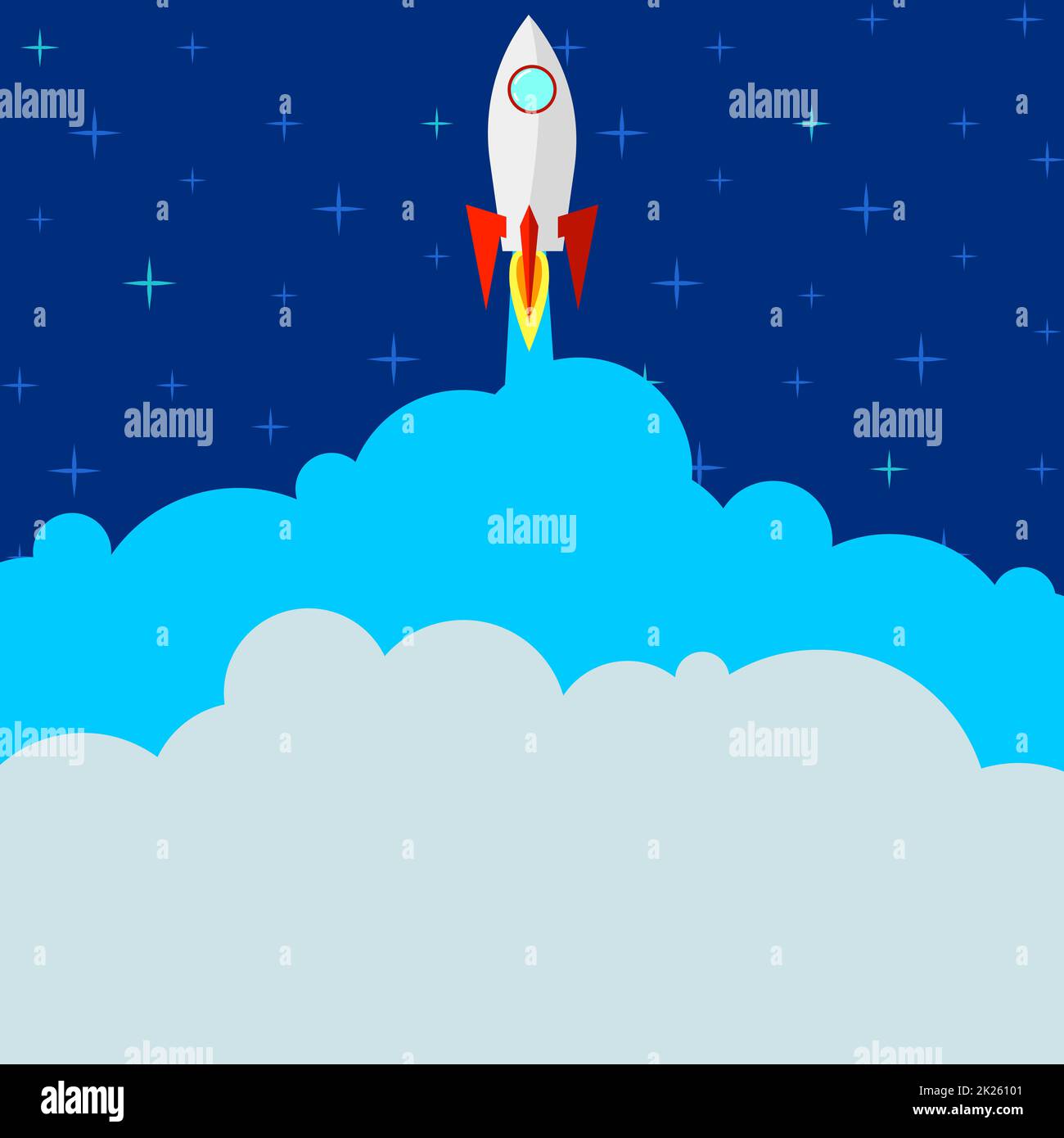 Rocket Ship Launching Fast Straight Up To The Outer Space. Spaceship ...
