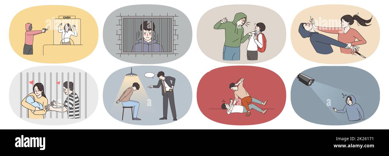 Set of criminal imprisoned for illegal behavior Stock Photo - Alamy